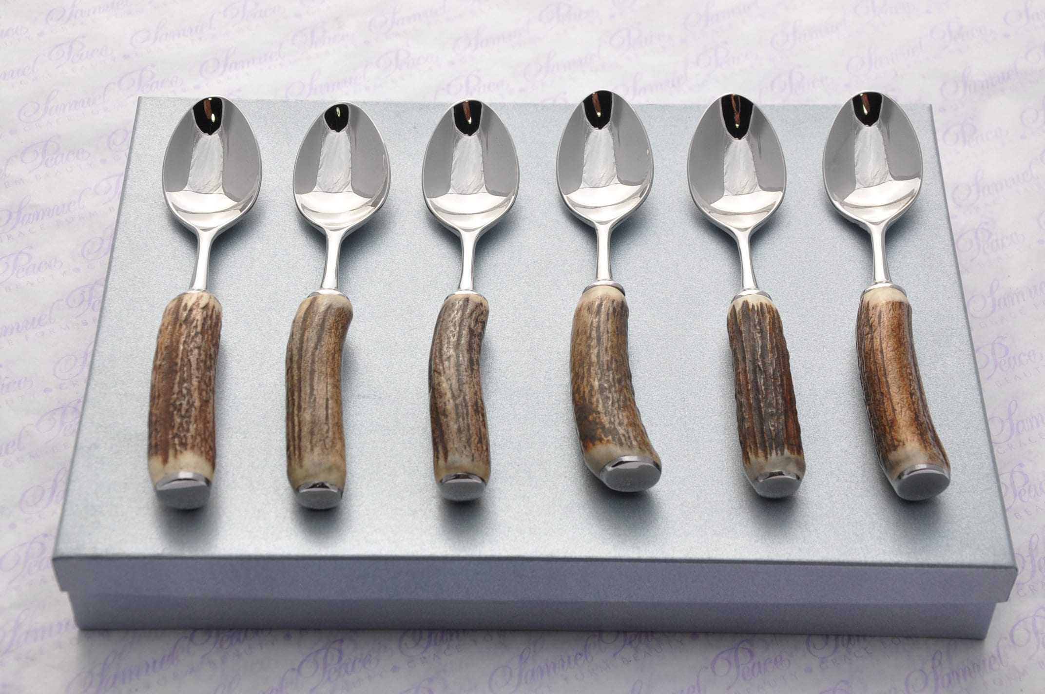 Six New Genuine Stag/antler Handle Tea Spoons Boxed Made in Sheffield ...