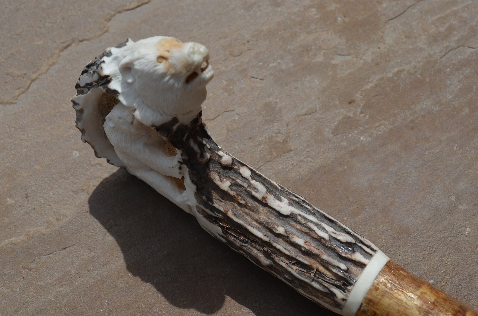 Genuine Authentic Hand Carved Stag Horn Antler Hazel Shaft Walking ...