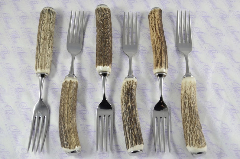 Six Genuine Stag/antler Handle Steak Forks Boxed Made in Sheffield ...