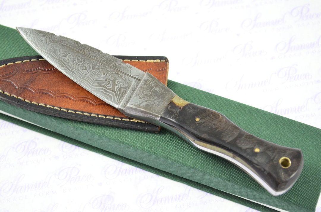 New Genuine Damascus Steel Bespoke Full Tang Rams Horn Scale Tang ...