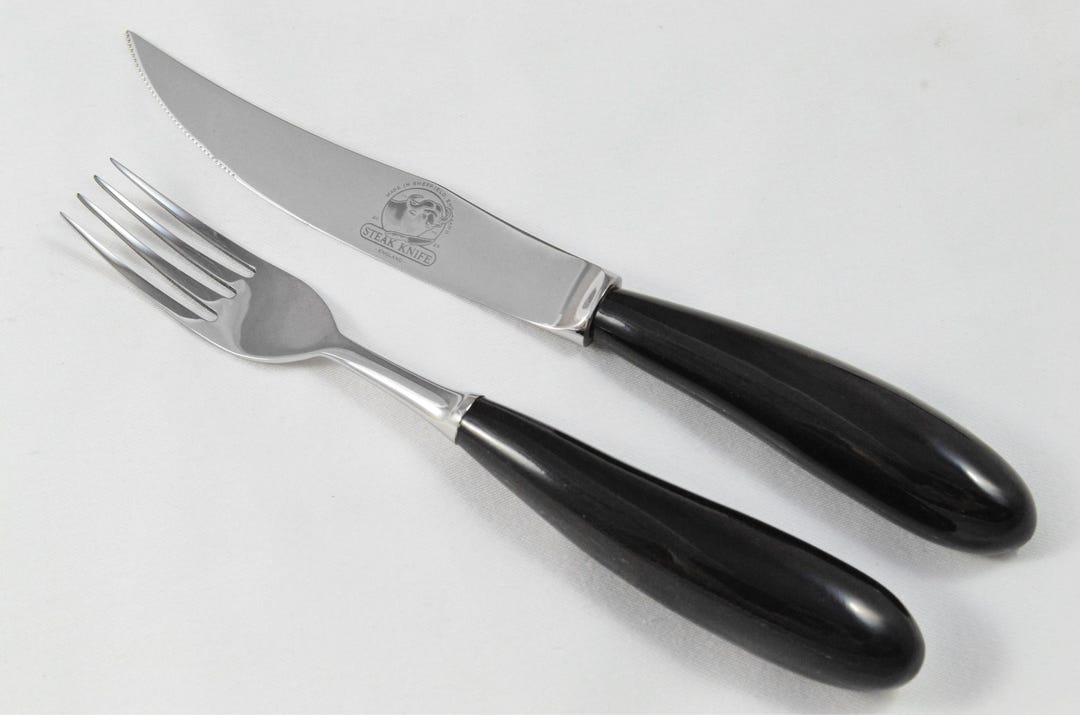 A Sheffield Steak Knife & Fork With Water Buffalo Horn Handles - Etsy
