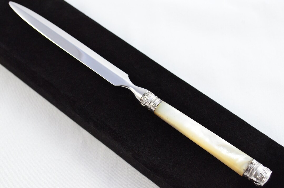 Genuine Mother of Pearl Handled Letter Opener Silver Cap & Ferrule Gift ...