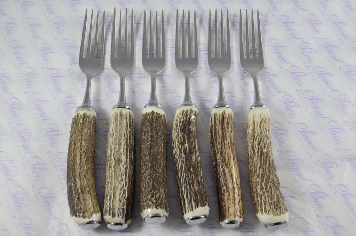 Six Genuine Stag/antler Handle Table Forks Boxed Made in Sheffield ...