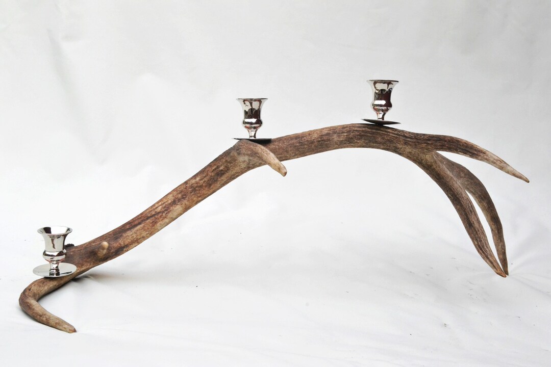 Fantastic Natural Stag Horn Antler & Chrome Plated Candelabra 3 Candle ...
