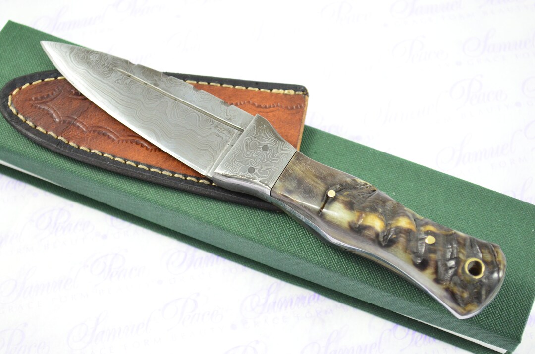 New Genuine Damascus Steel Bespoke Full Tang Rams Horn Scale Tang ...