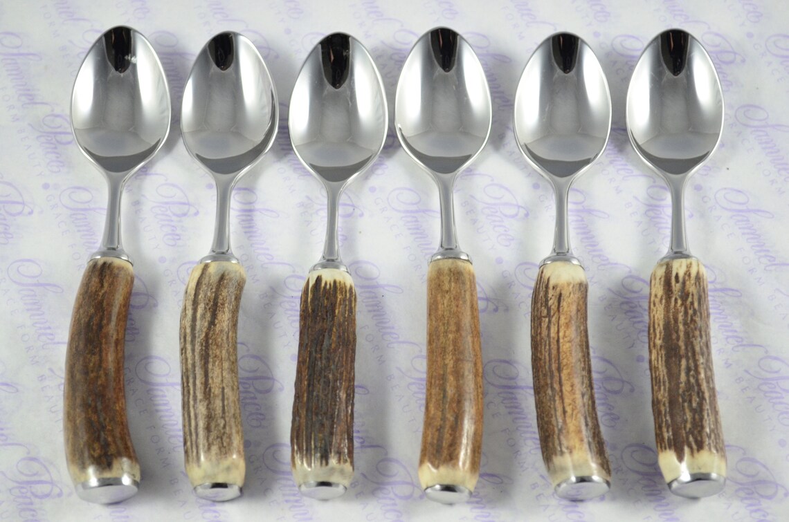Six New Genuine Stag/antler Handle Tea Spoons Boxed Made in Sheffield ...