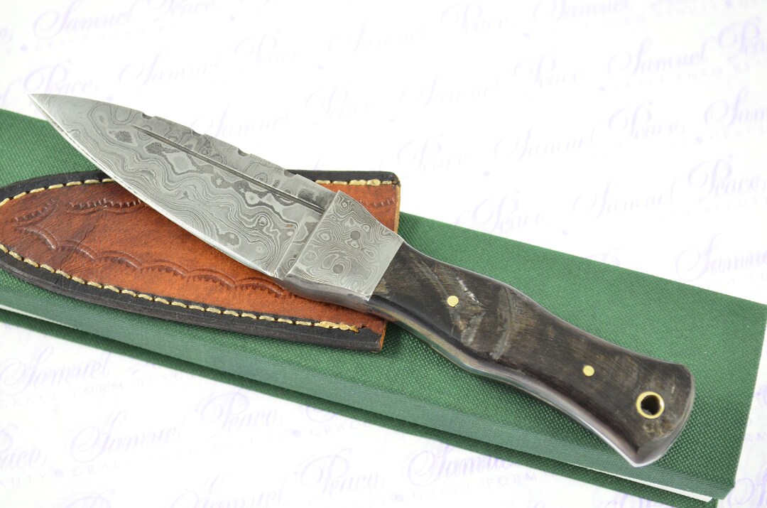 New Genuine Damascus Steel Bespoke Full Tang Rams Horn Scale Tang ...
