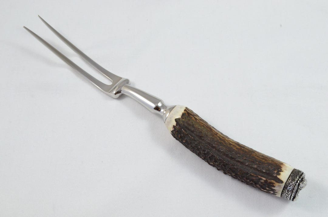 A Genuine Stag Antler Handled Pewter Capped Carving Fork Made in ...