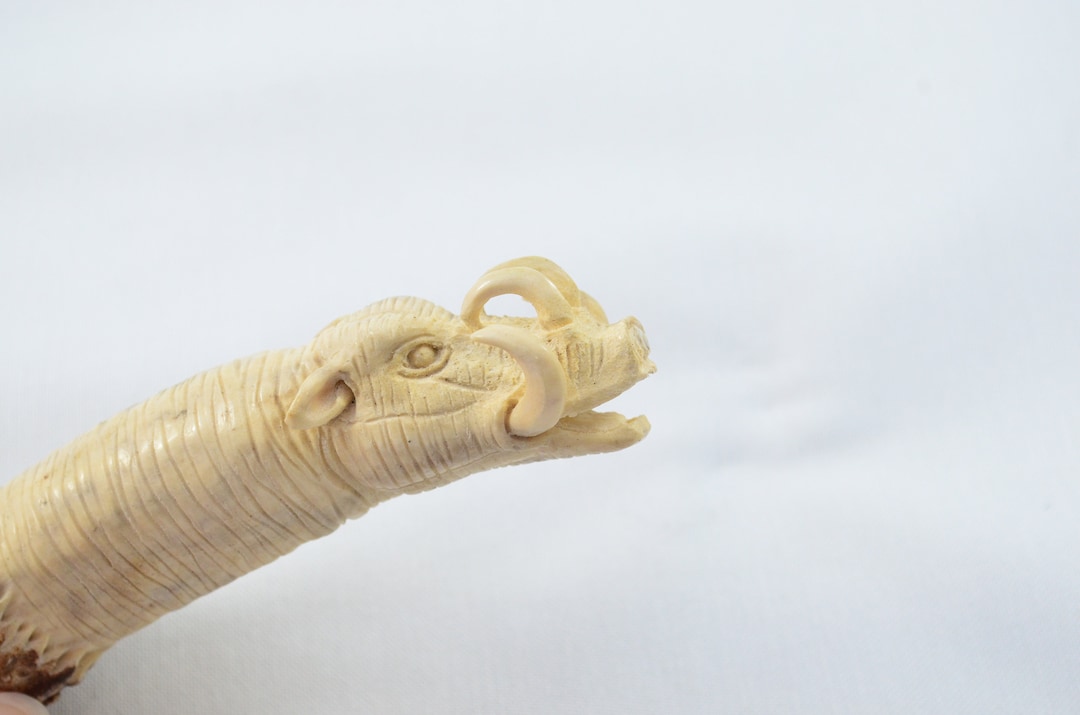 Fantastic Hand Carved Hog Walking Stick Cane Top Handle Antler Horn ...