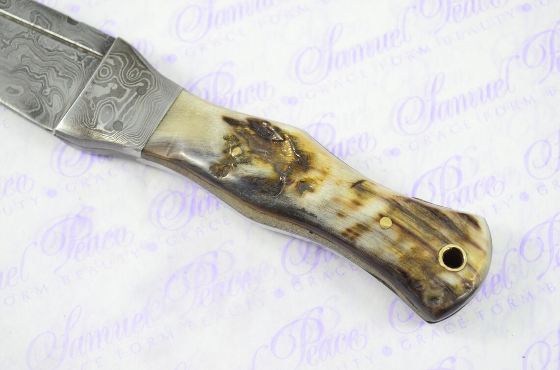 New Genuine Damascus Steel Bespoke Full Tang Rams Horn Scale Tang ...