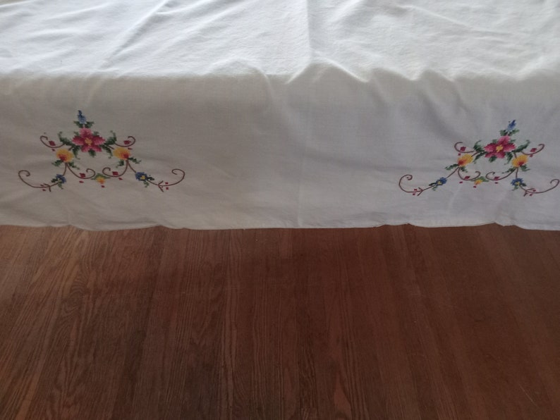 Romantic Vintage Large White Hand Embroidered Floral Cross Stitch ...