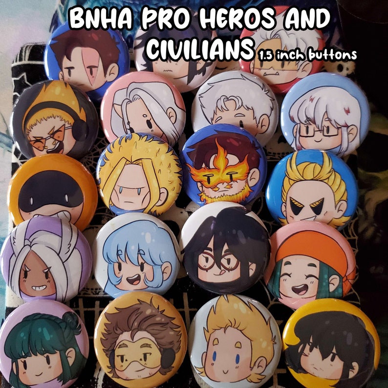 MHA Pro Hero and Civilian Buttons 1.5 Inch Button Set - Etsy