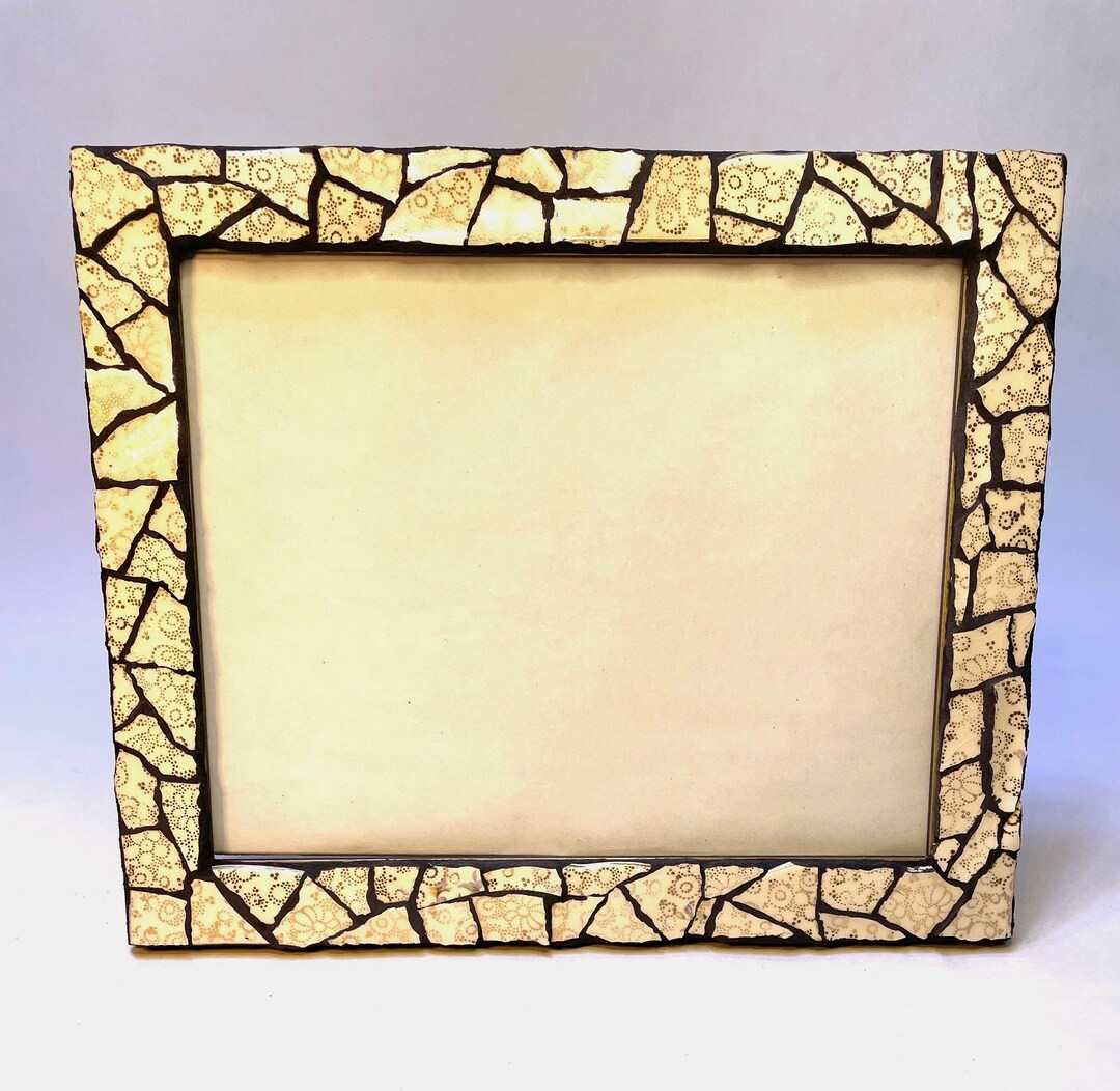 VINTAGE BROKEN CROCKERY Golden Large Picture Frame Mosaic Artwork by ...