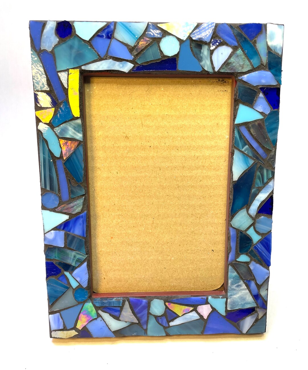 BLUE Broken Glass Pieces Picture Frame Glass Mosaic Artwork by Artist ...