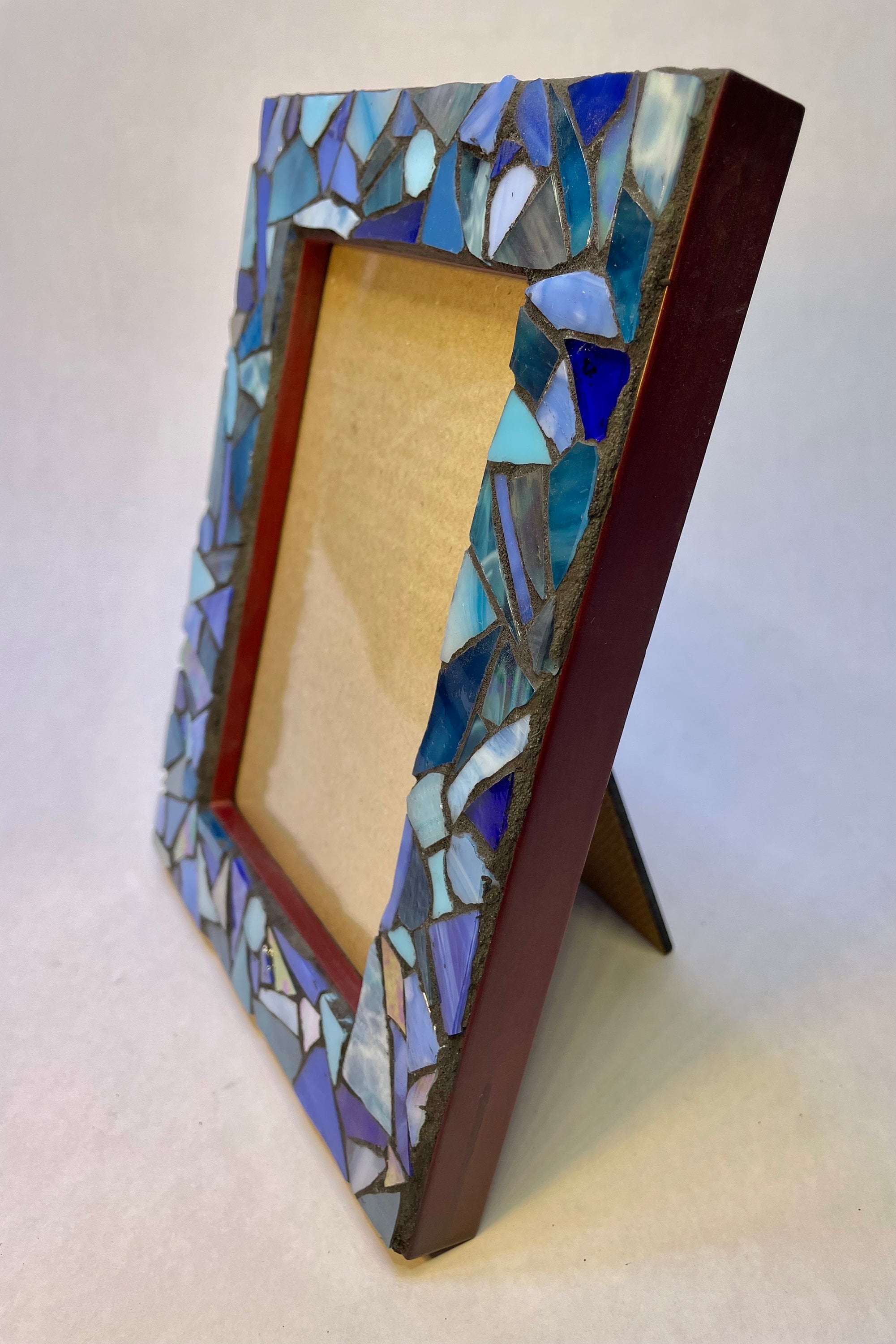 BLUE Broken Glass Pieces Picture Frame Glass Mosaic Artwork by Artist ...