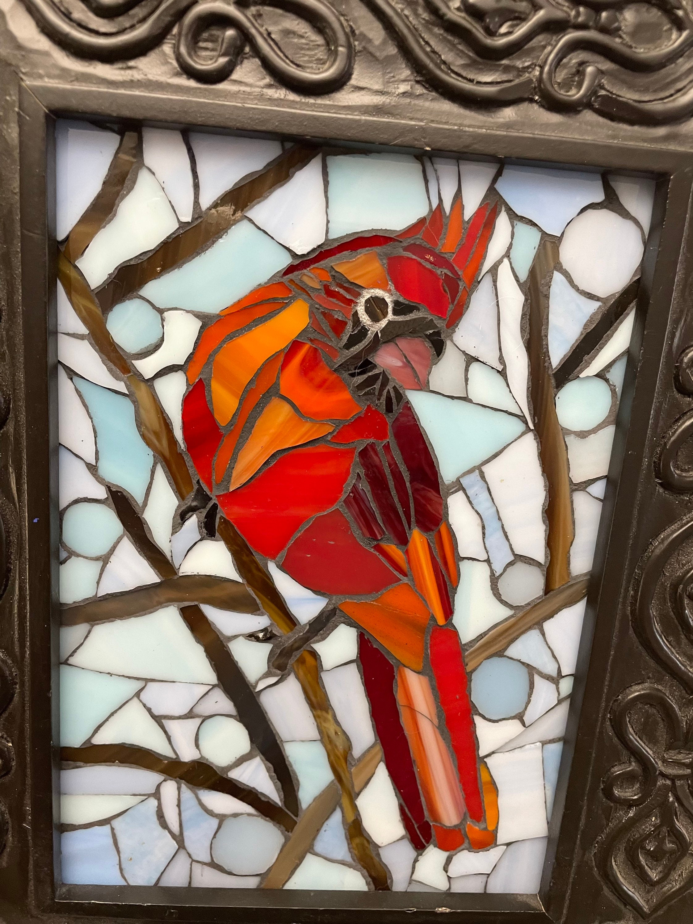 RED CARDINAL Bird in Winter Glass Mosaic Artwork by Artist ...