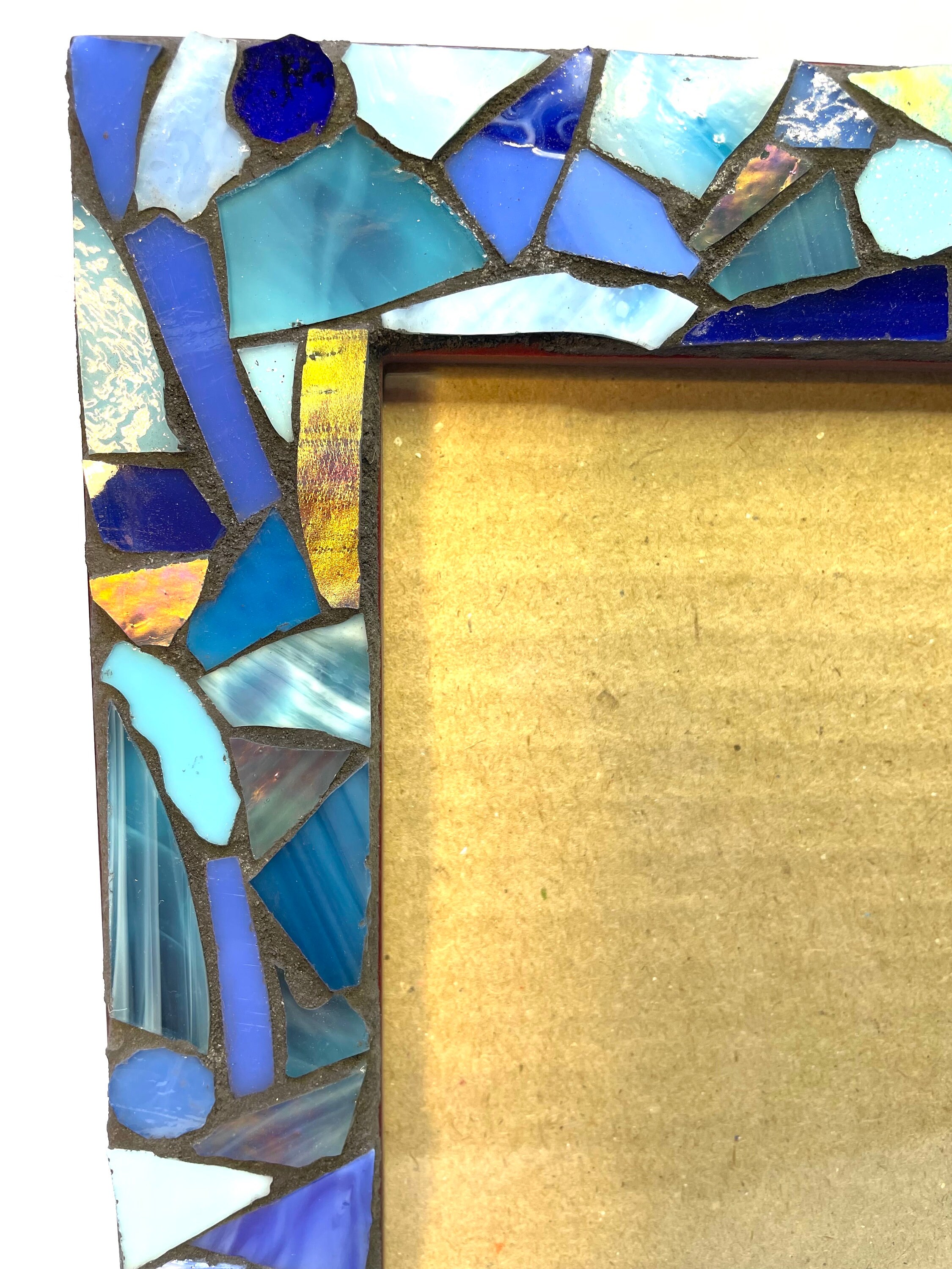 BLUE Broken Glass Pieces Picture Frame Glass Mosaic Artwork by Artist ...