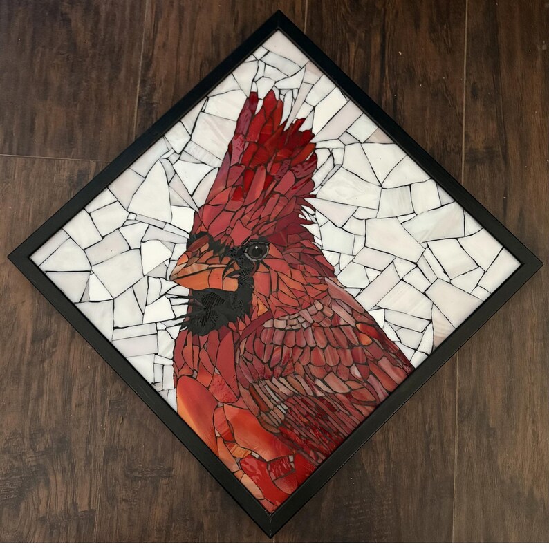 Red Cardinal Bird - Glass Mosaic Artwork 23x23 by Artist Mosaicsbykarla ...