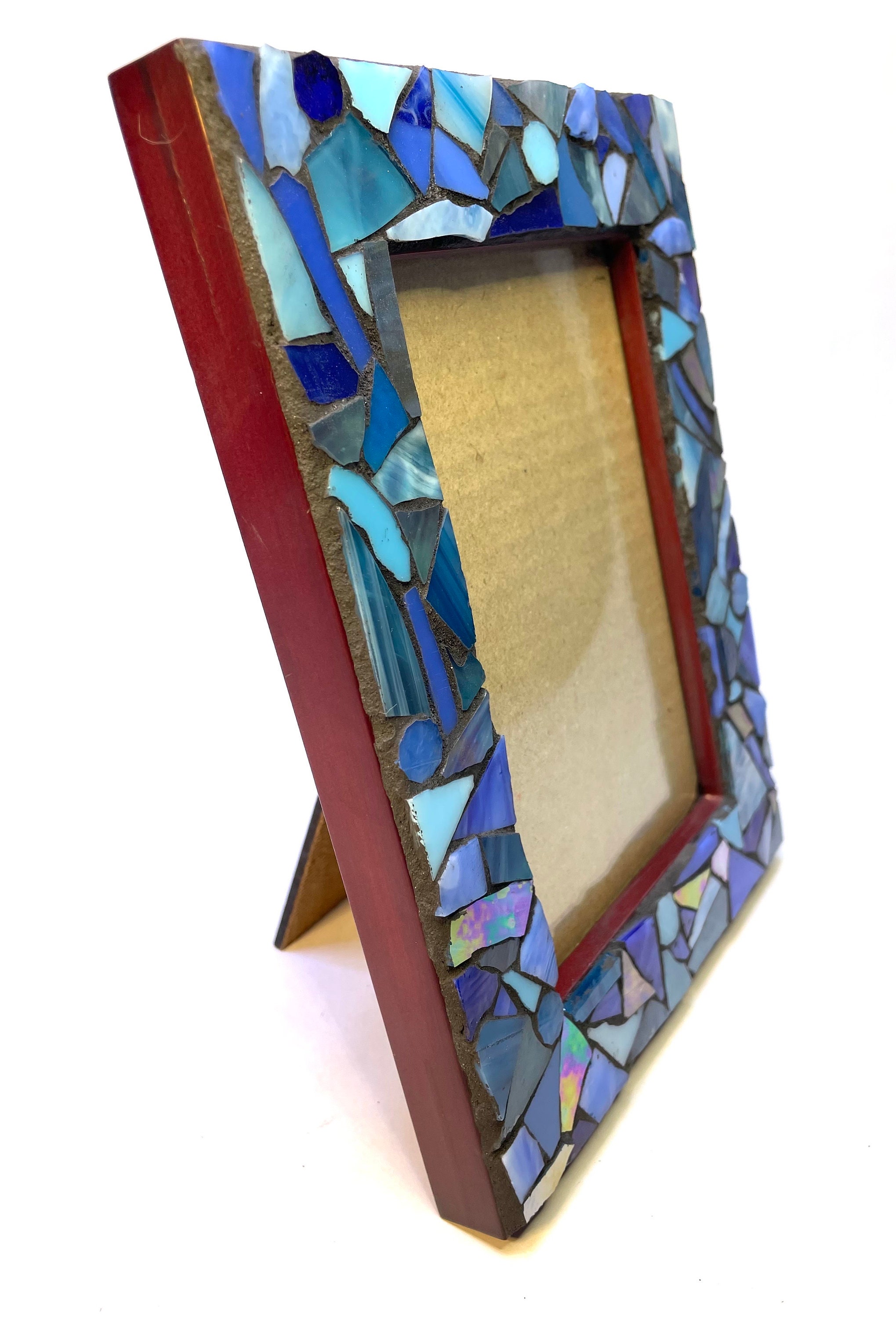 BLUE Broken Glass Pieces Picture Frame Glass Mosaic Artwork by Artist ...