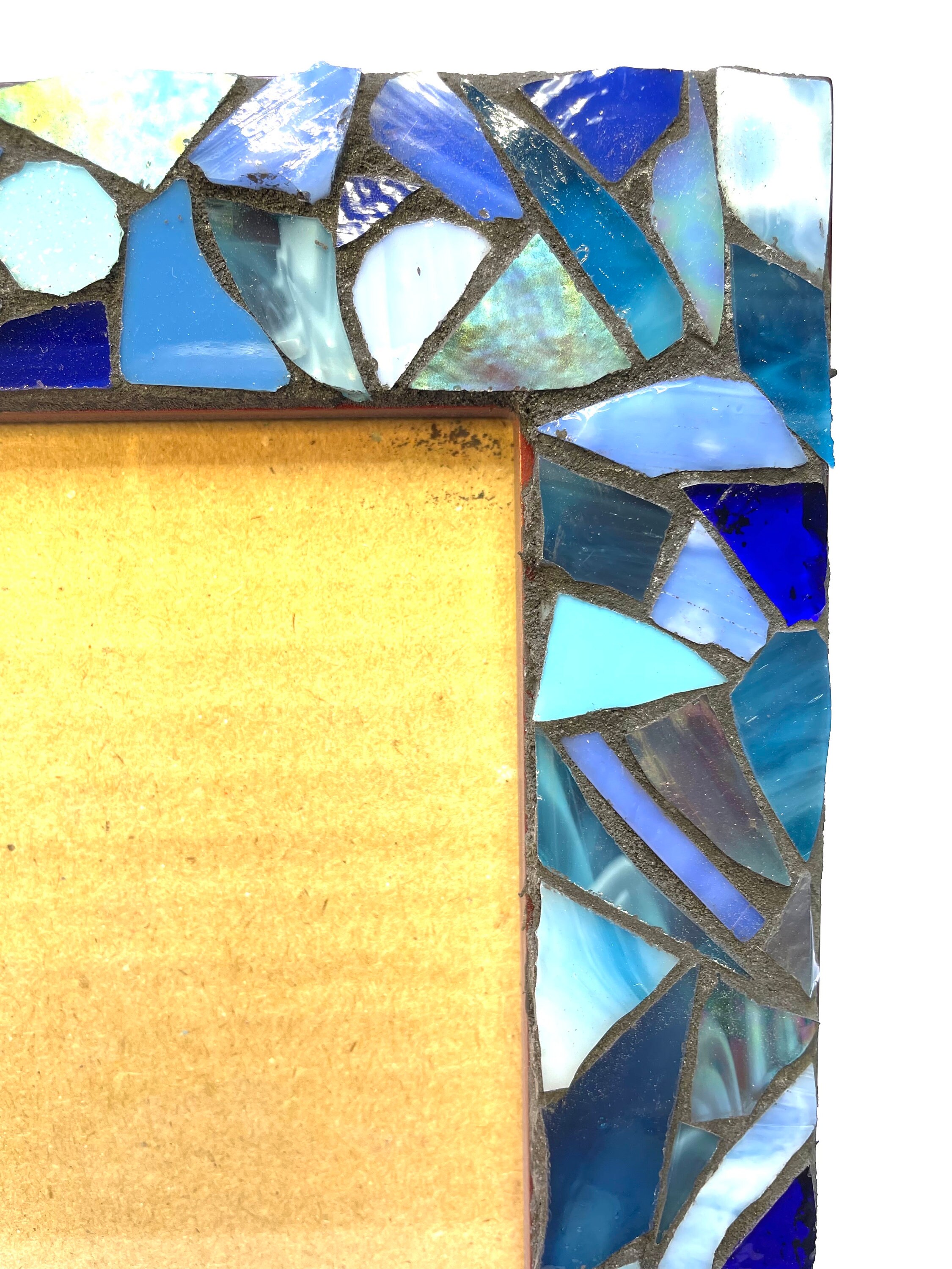 BLUE Broken Glass Pieces Picture Frame Glass Mosaic Artwork by Artist ...