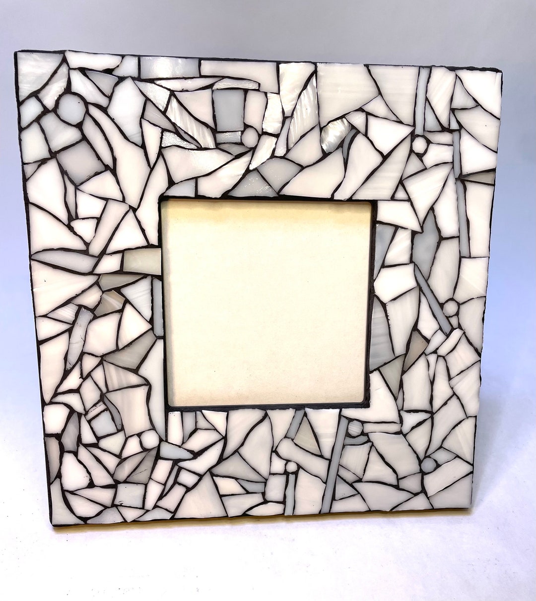 BLACK & WHITE Broken Glass Pieces Picture Frame Glass Mosaic Artwork by ...