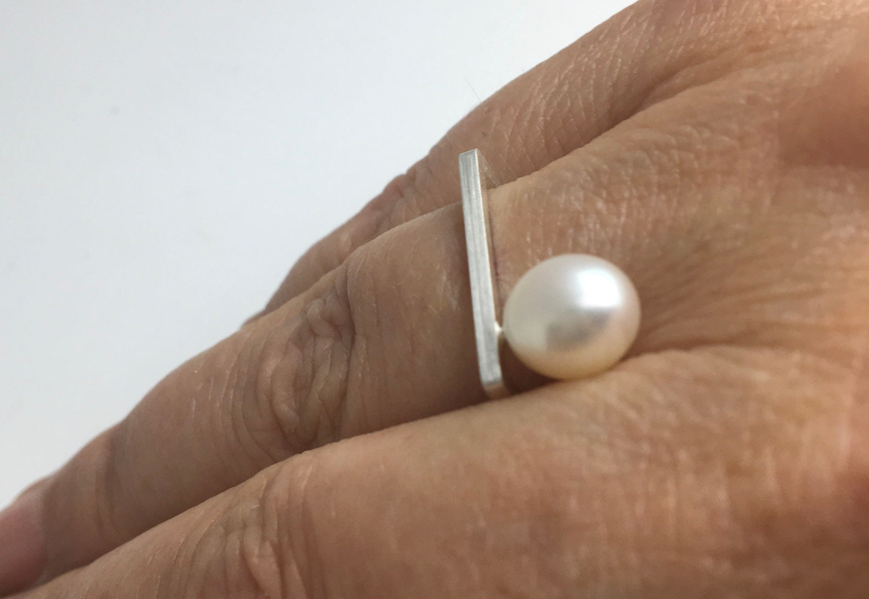 Pearl ring. Dainty freshwater pearl on a square wire of | Etsy