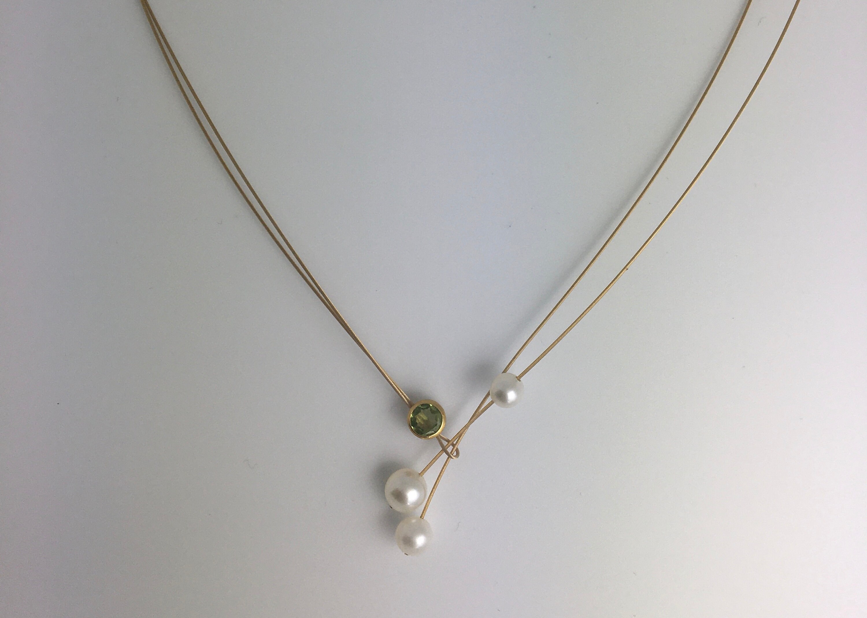 Pearl Necklace With Peridot. Freshwater Pearls With a Peridot in a ...
