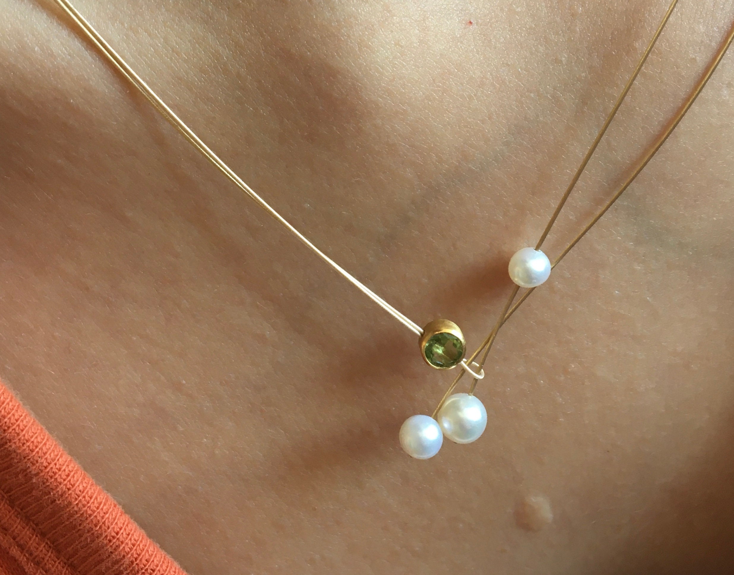 Pearl Necklace With Peridot. Freshwater Pearls With a Peridot in a ...