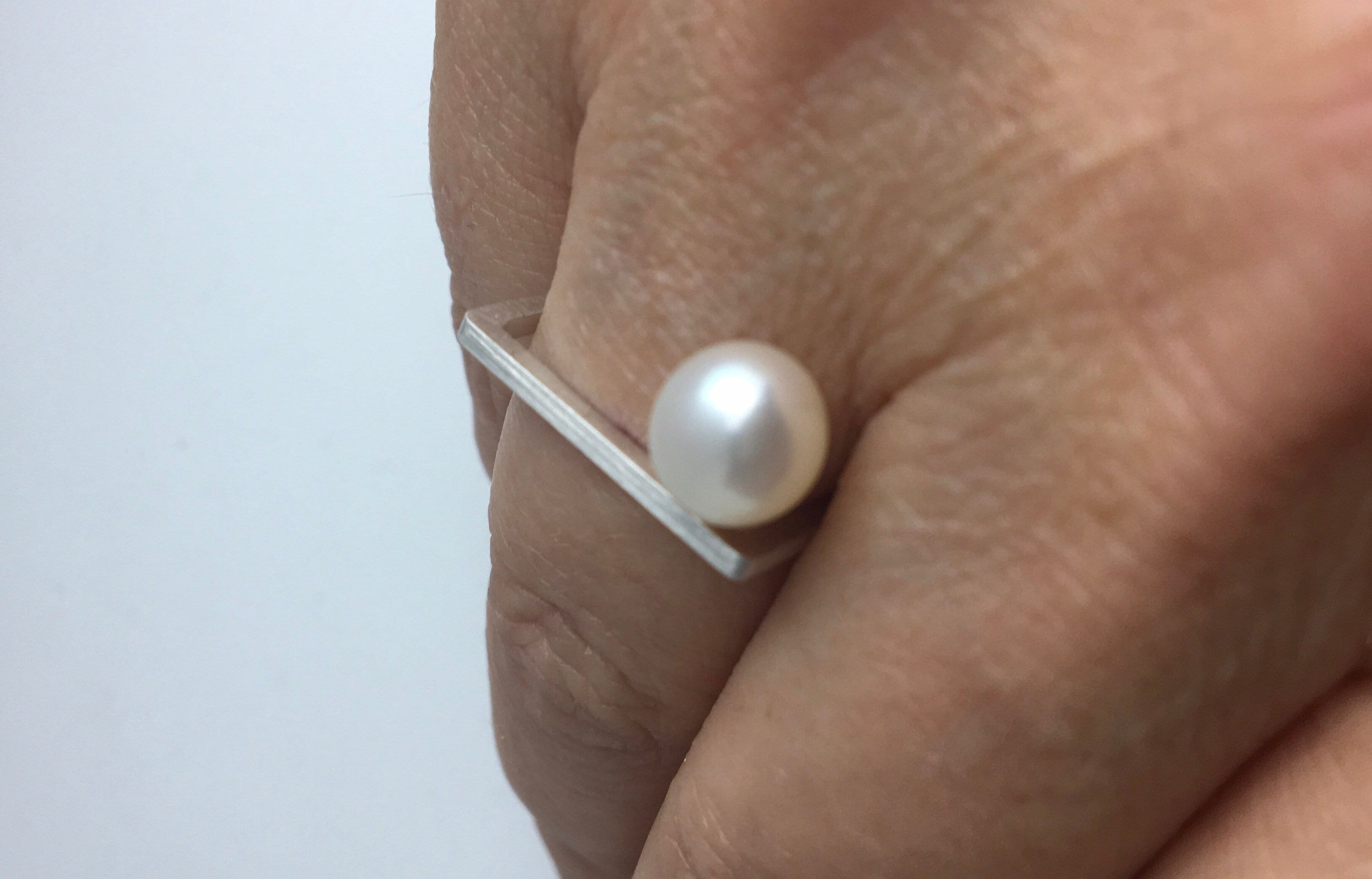 Pearl ring. Dainty freshwater pearl on a square wire of | Etsy