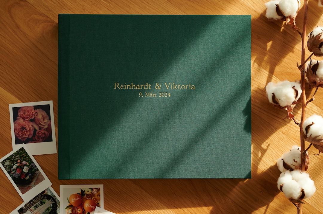 Elegant Green Wedding Guest Book and Album With Gold Lettering | Jungle ...