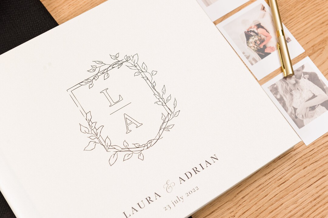 Floral Themed Minimal Lay Flat Guest Book | Personalization in Black ...