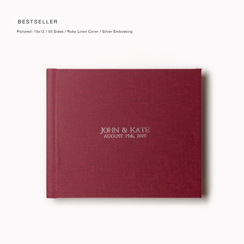 Red Linen Lay Flat Guest Book Gold Lettering Gold Emboss | Etsy