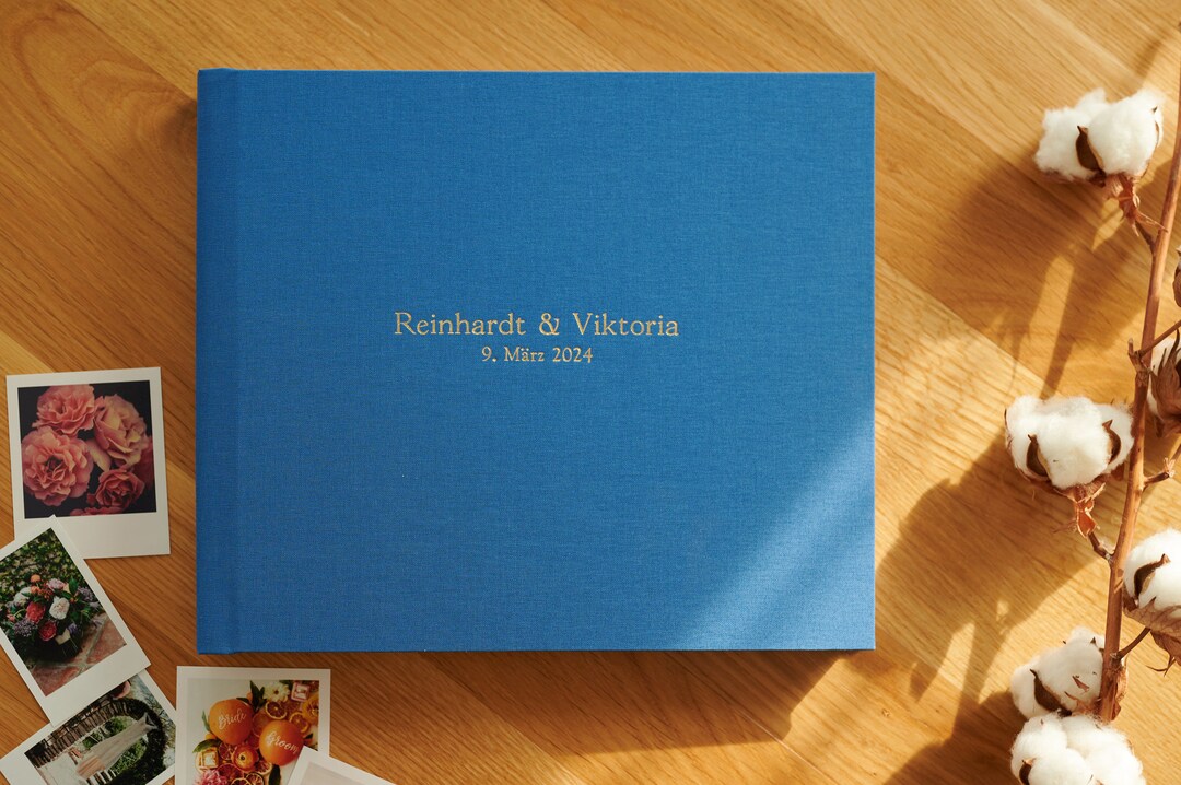 Blue Wedding Guest Book and Album With Gold Lettering | Matisse Blue ...