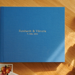 Blue Wedding Guest Book and Album With Gold Lettering | Matisse Blue ...