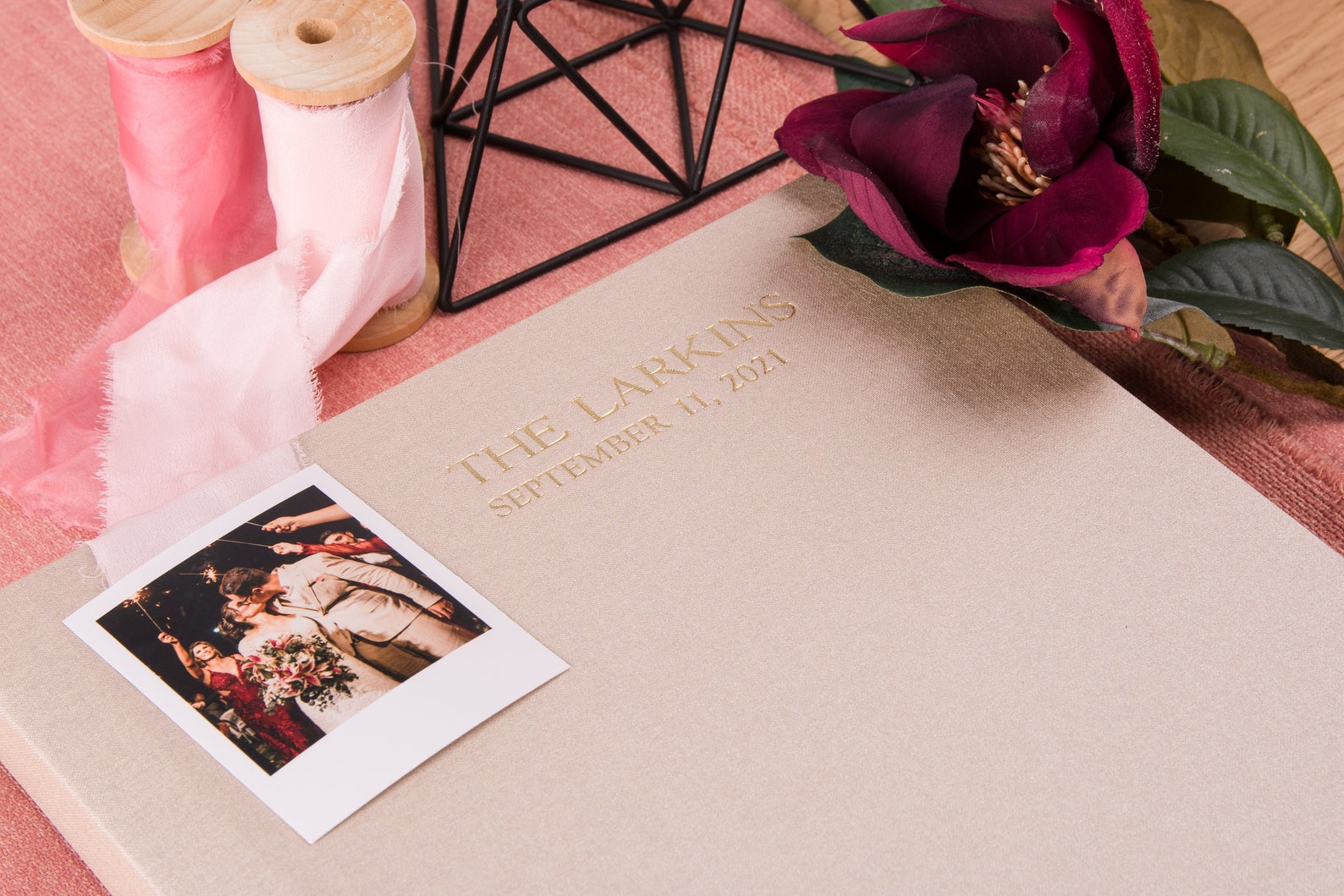 Champagne Linen Lay Flat Guest Book Gold Lettering Gold - Etsy