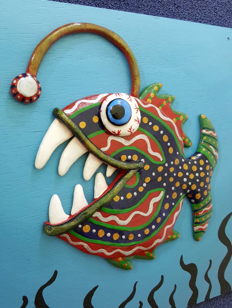 Anglerfish Wall Decor Handmade Clay Fish Gift 3D Polymer - Etsy Canada