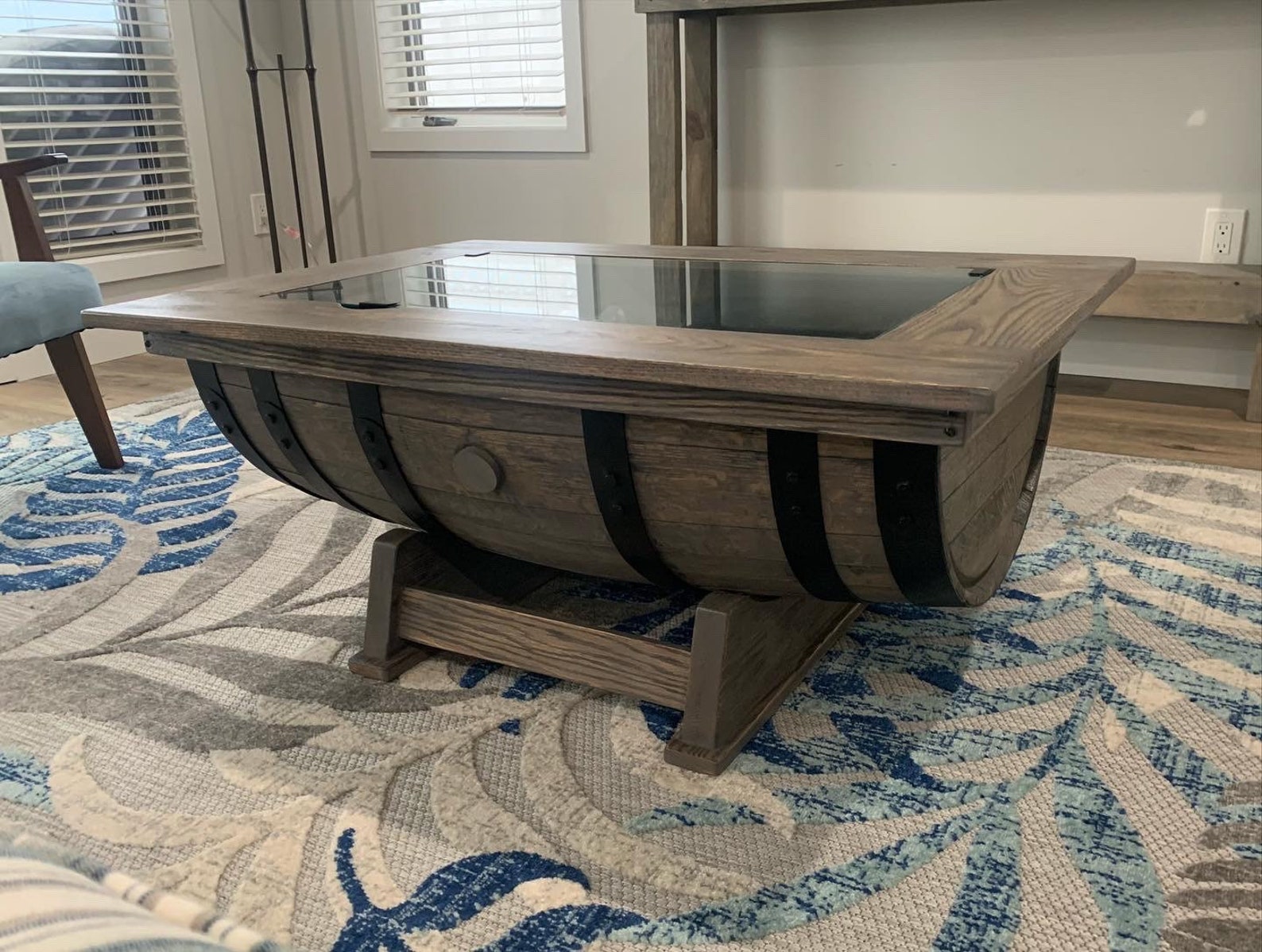 Whiskey Barrel Coffee Table With Bottle Storage - Etsy