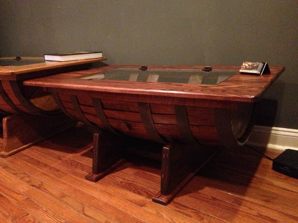 Whiskey Barrel Coffee Table With Bottle Storage - Etsy