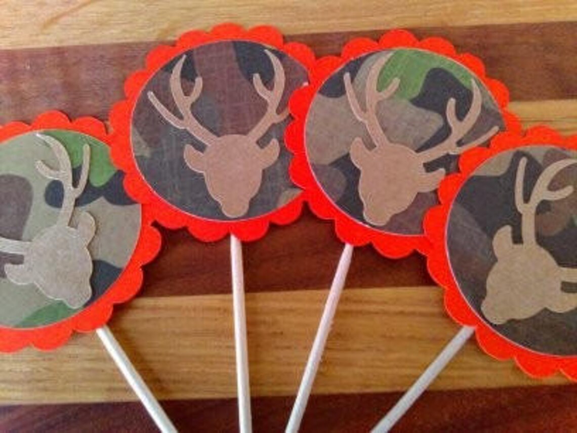 Camo Deer Cupcake Toppers, Camo Cupcake Toppers, Camo Toppers, Deer ...