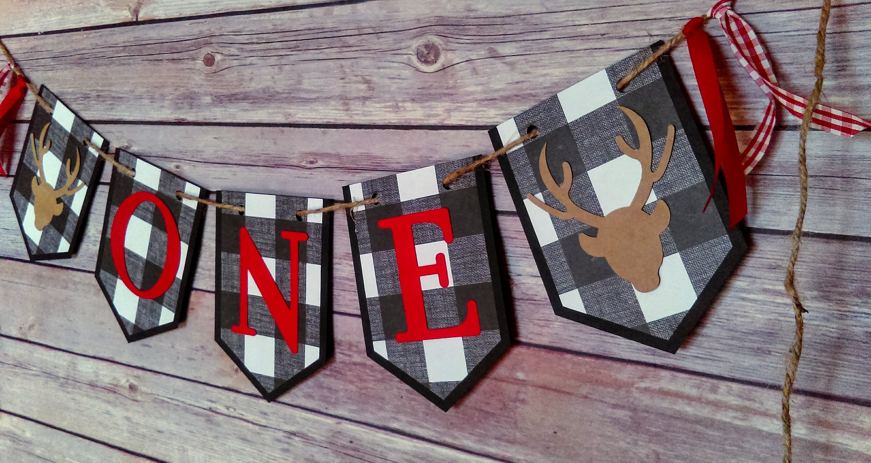 Buffalo Check Deer High Chair Banner, Buffalo Check Banner, Buffalo ...