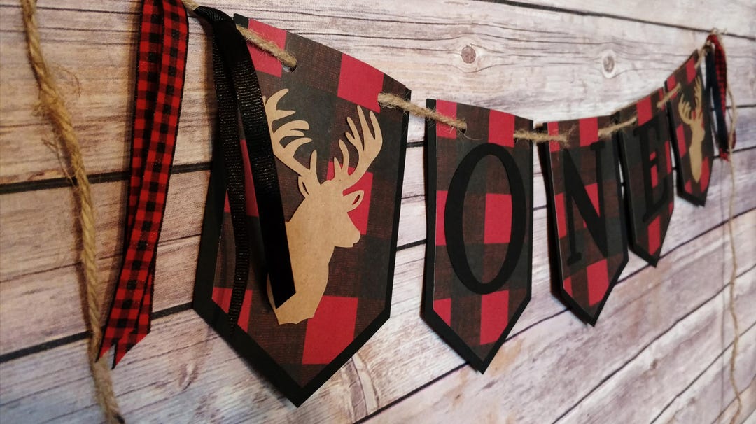 Buffalo Plaid Deer High Chair Banner, Deer Banner, Rustic Banner ...