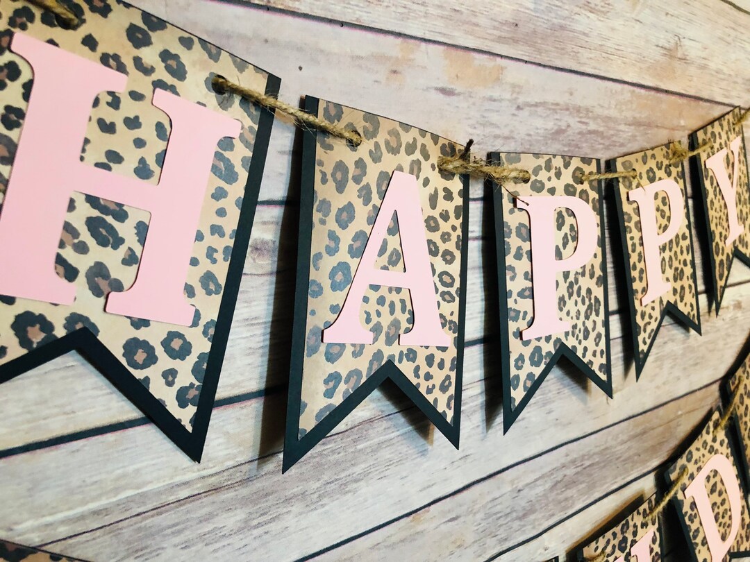Leopard Banner, Pink Leopard Banner, Happy Birthday Banner, Leopard ...