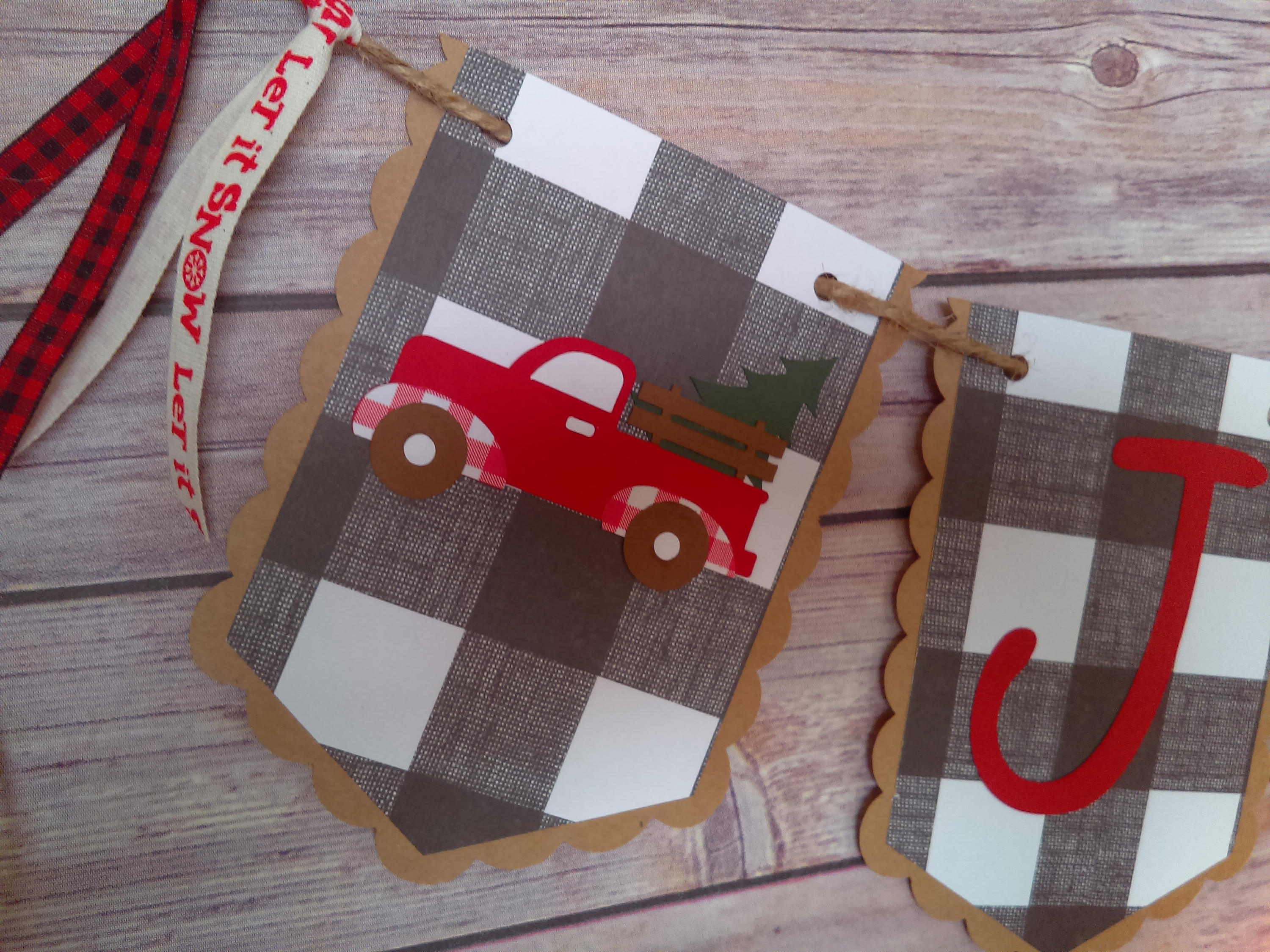 Buffalo Check Joy Banner, Buffalo Check Banner, Joy Banner, Holiday ...
