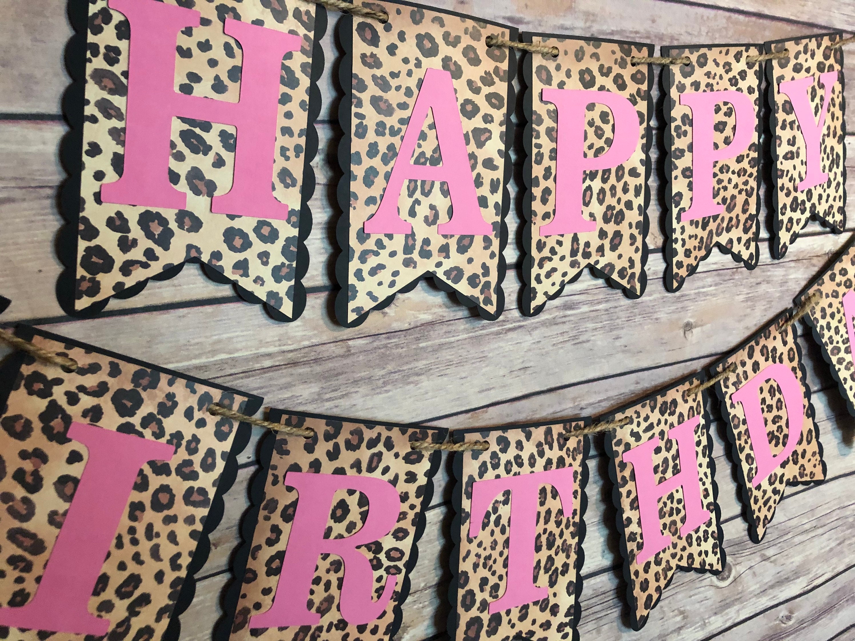 Leopard Happy birthday banner leopard banner birthday | Etsy