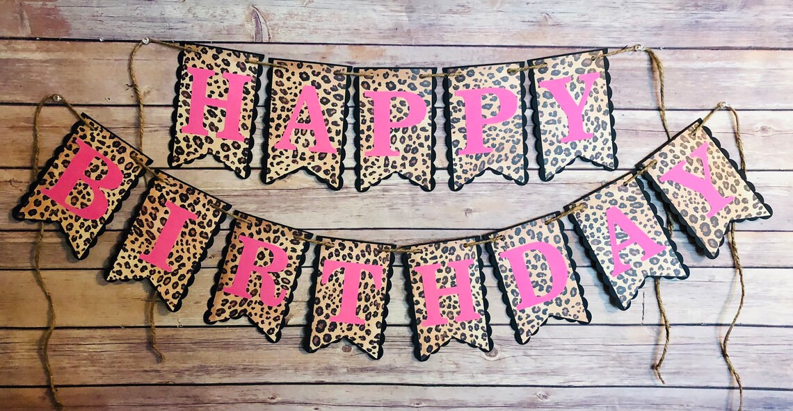 Leopard Happy Birthday Banner Leopard Banner Birthday - Etsy