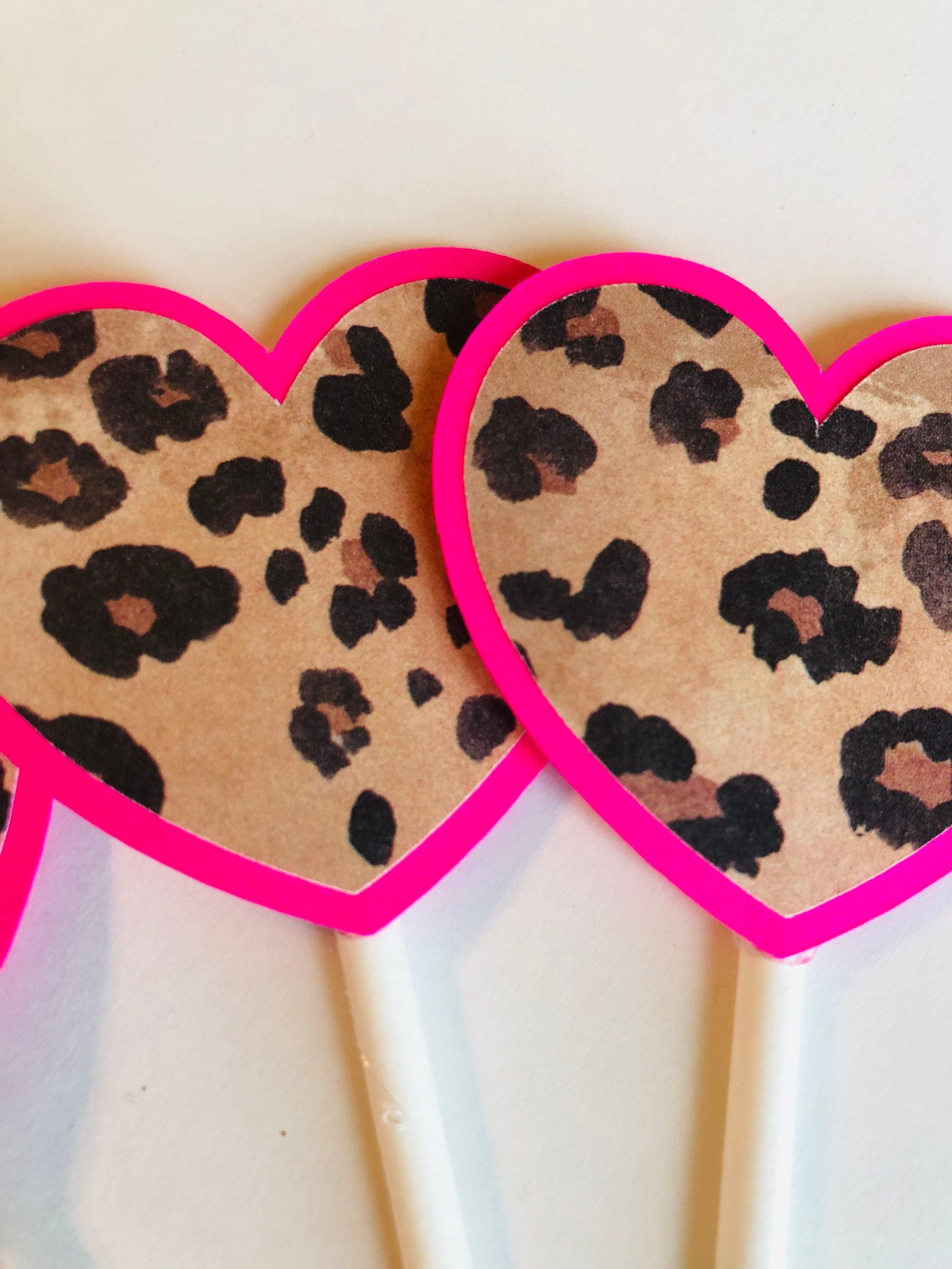 Hot Pink Leopard Heart Cupcake Toppers Pink Leopard Toppers - Etsy