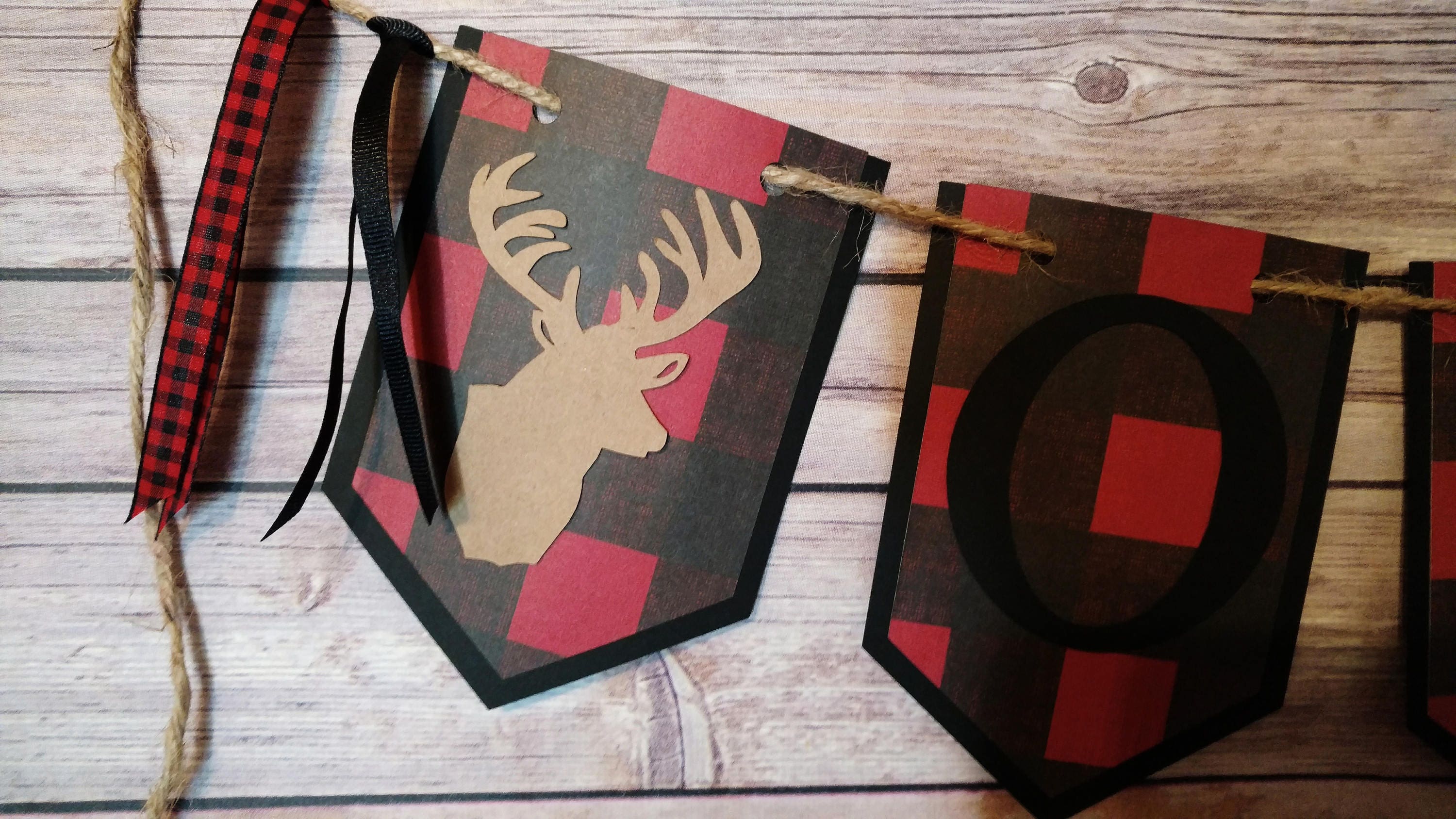 Buffalo Plaid Deer High Chair Banner deer banner rustic | Etsy