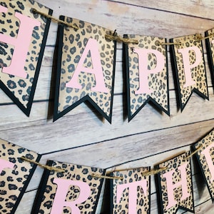 Leopard Banner, Pink Leopard Banner, Happy Birthday Banner, Leopard ...