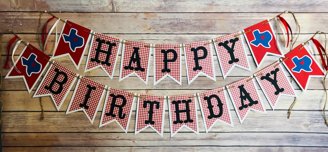 Texas Gingham Happy Birthday Banner Texas Banner Texas Happy | Etsy