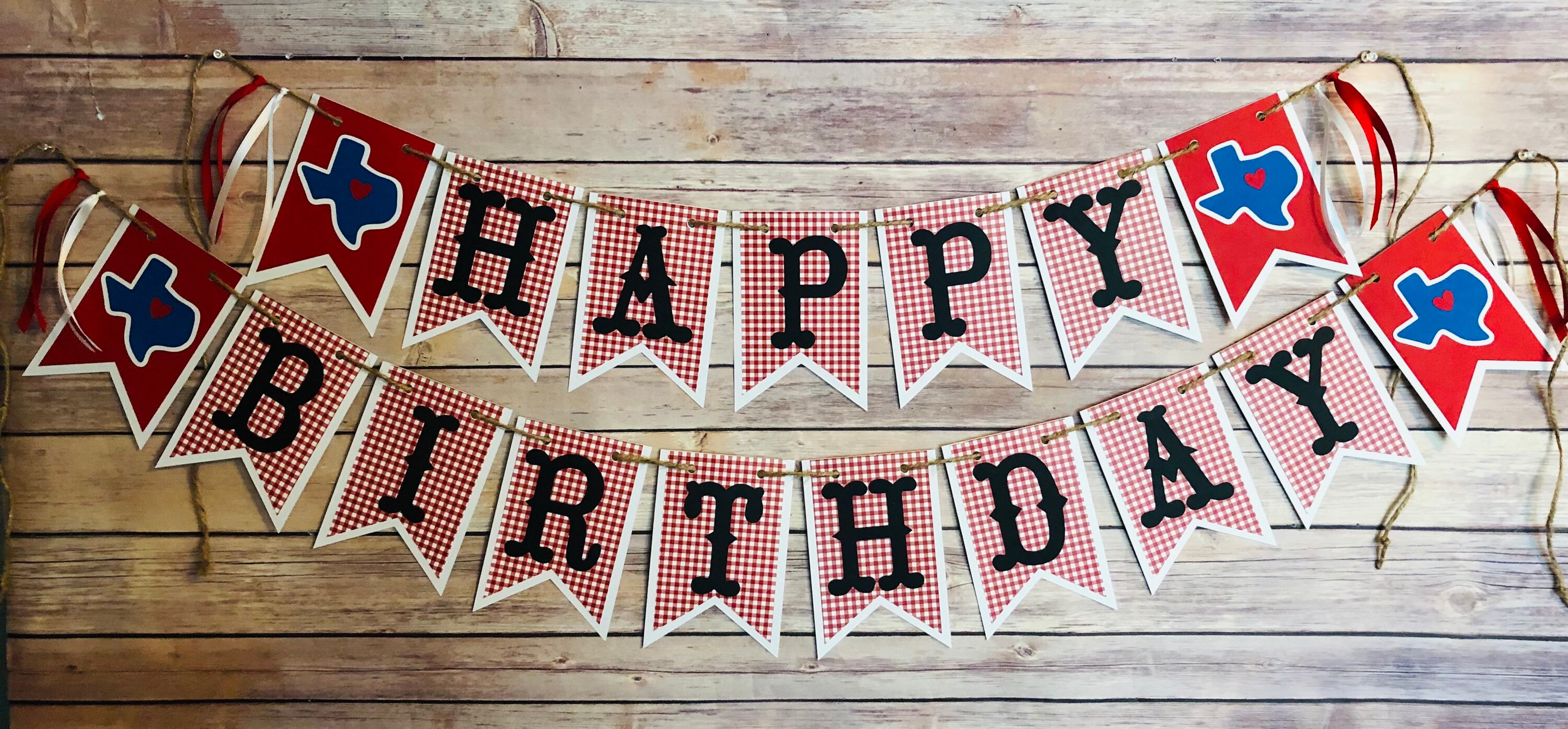 Texas Gingham Happy Birthday Banner Texas Banner Texas Happy | Etsy